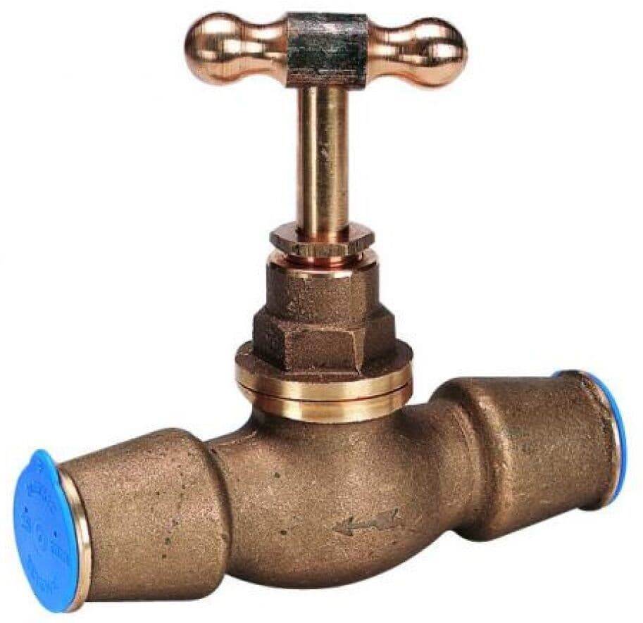 Talbot 25mm brass pushfit stopcock blue MDPE pipe. E2993 Tyco stop tap ...