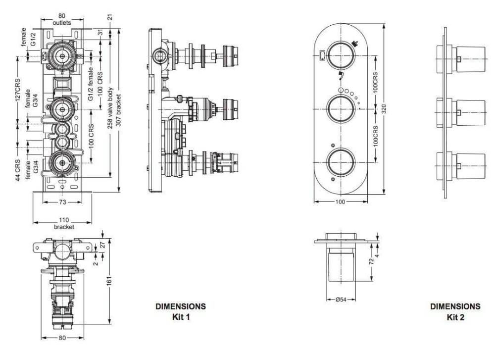 Ideal Standard Oval thermostatic 3 outlet bath / shower mixer valve ...