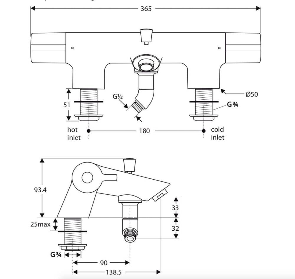 Armitage Shanks Piccolo 21 thermostatic bath / shower mixer tap. TMV2 ...