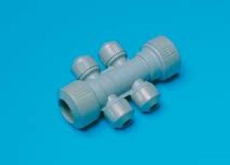 5 x Hepworth Hep2O push fit 22mm x 10mm 4-port socket manifolds. Hep20 ...