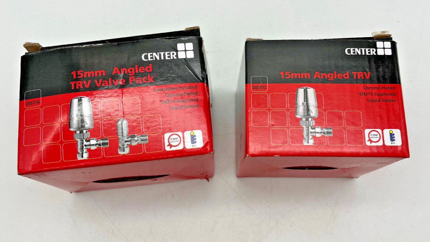 2 x Center Brand chrome plated 15mm angled TRV kits. Radiator valves ...