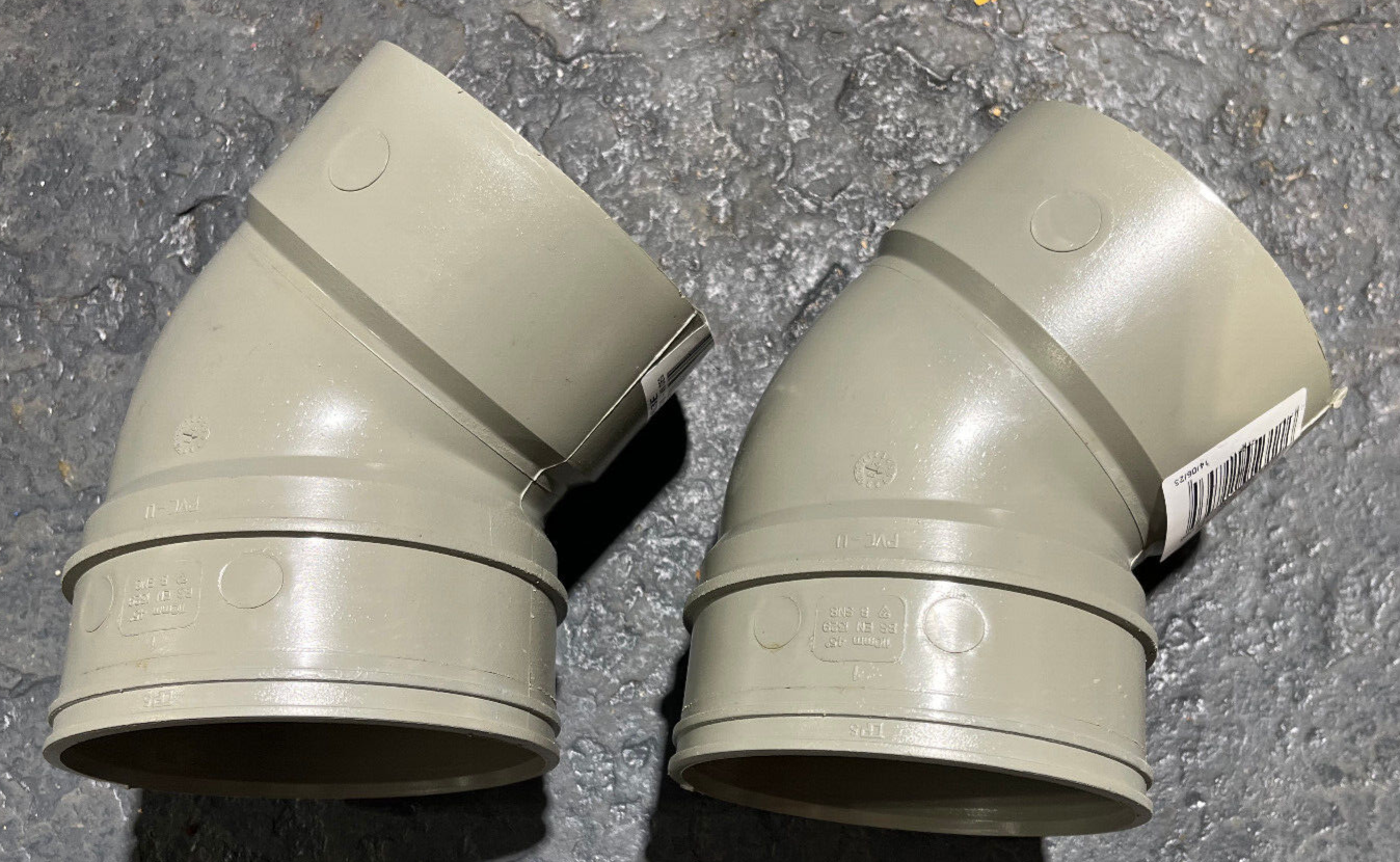 2 x Wavin Osma Solvent Weld 45 Degree Bend Pipe 110mm (4”) 4S463E Olive ...